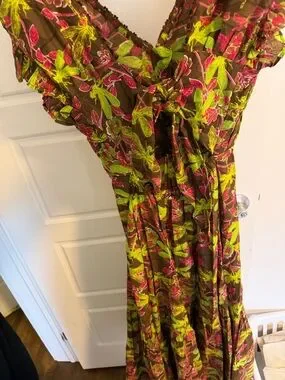 connor & blake | Dresses | Green And Pink Floral Maxi Dress With Ruffle ...